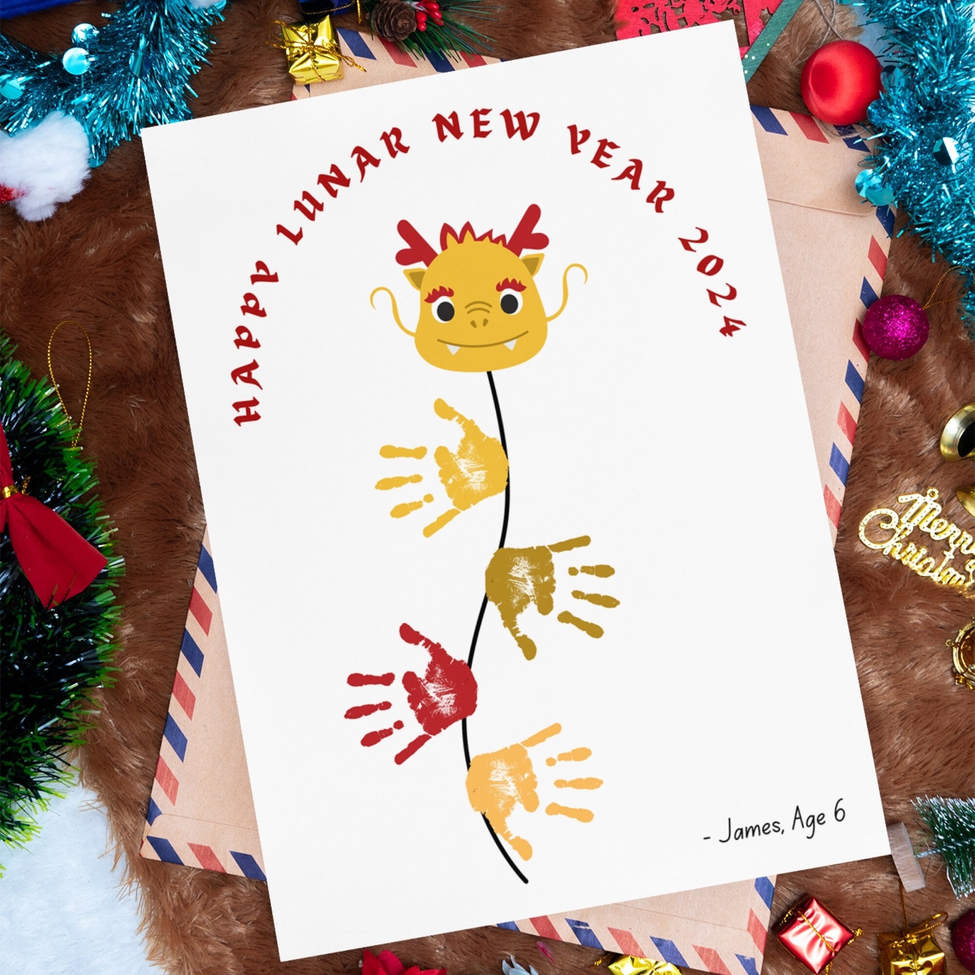 Happy Lunar New Year 2024 Handprint, Chinese New Year Handprint ...