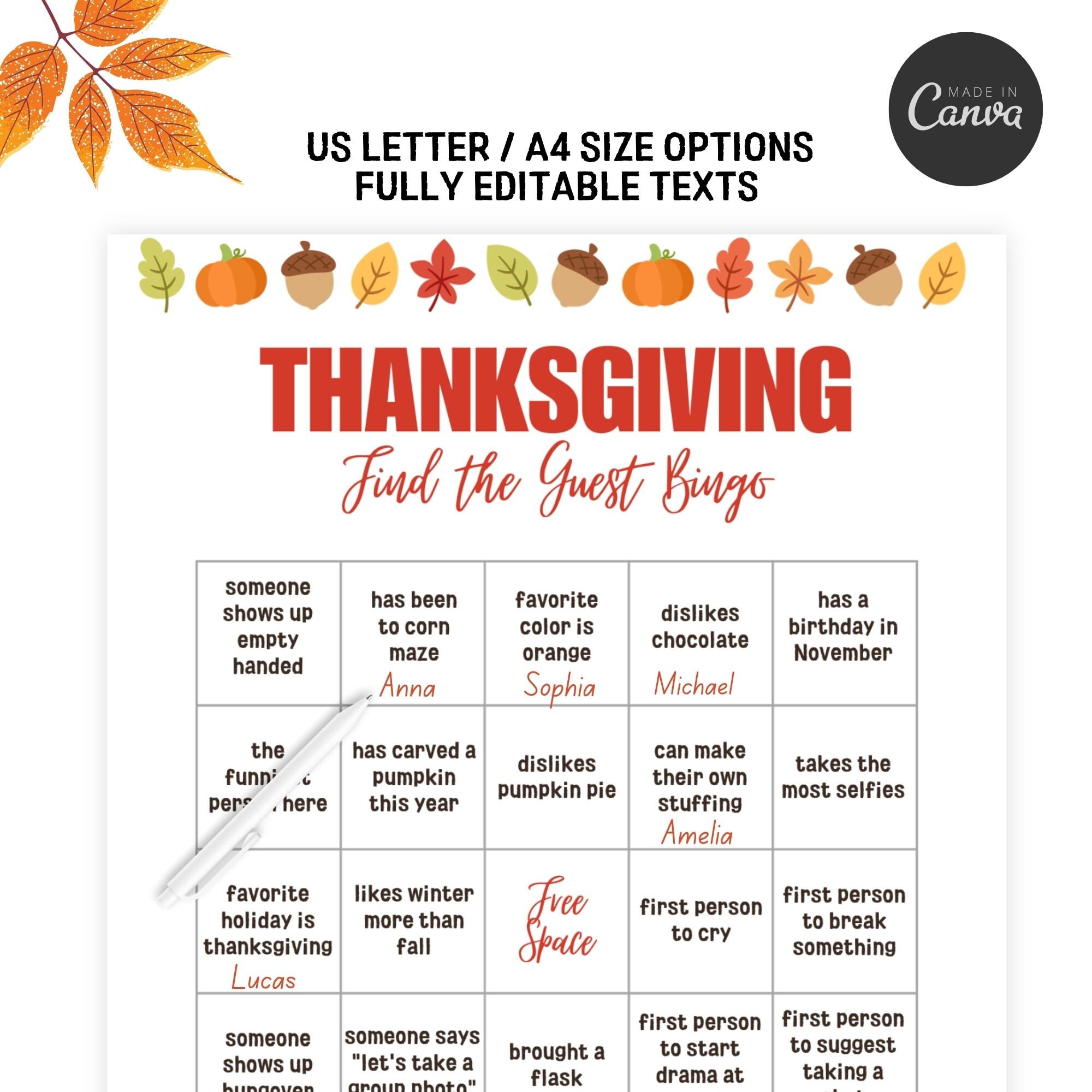 Editable Printable Thanksgiving Find the Guest Bingo for Adults ...