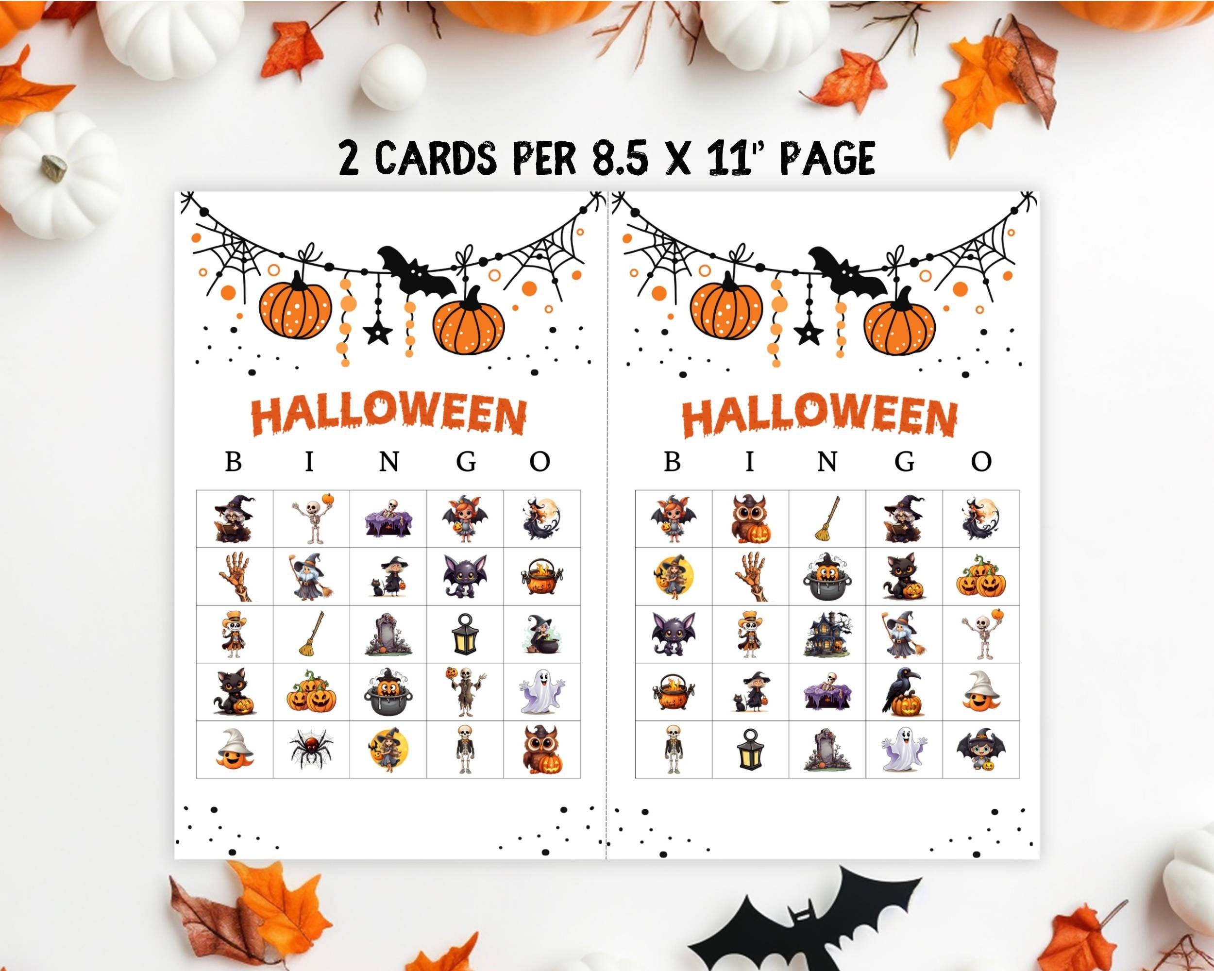 30 Printable Halloween Bingo Cards for Kids Teens and Adults, Halloween ...