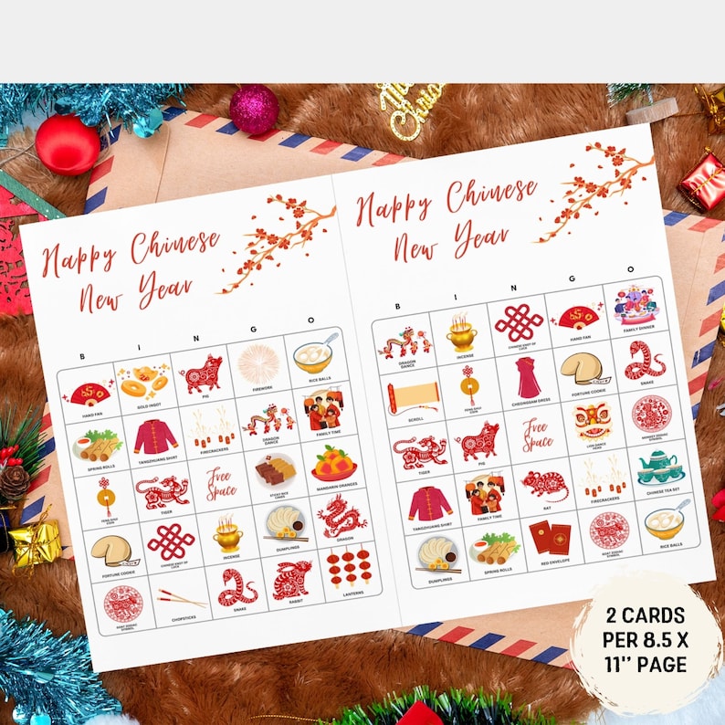 Chinese New Year Bingo Game for Kids and Adults, 50 Lunar New Year ...