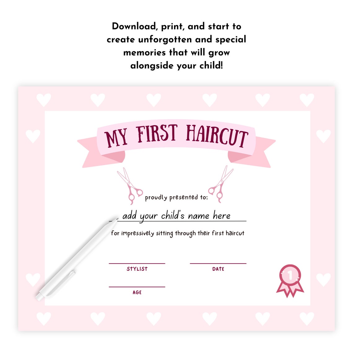 Printable My First Haircut Certificate Template for Girls, First ...