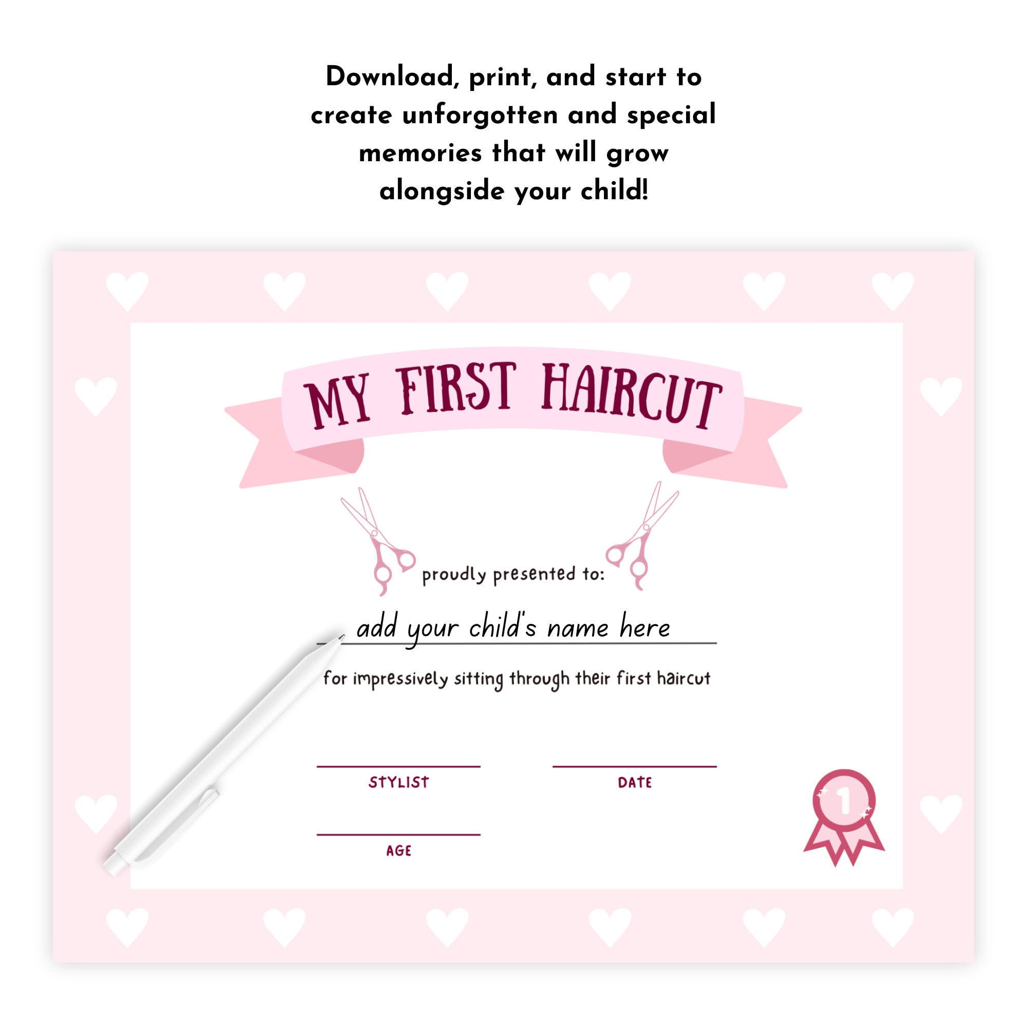 Printable My First Haircut Certificate Template for Girls, First ...