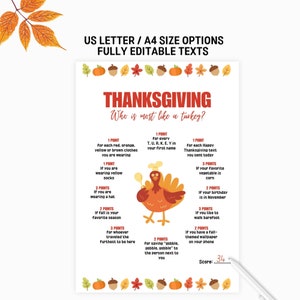 Editable Printable Thanksgiving Who is Most Like the Turkey Game ...