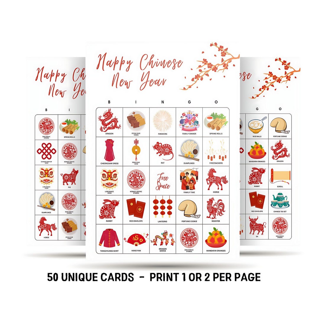 Chinese New Year Bingo Game for Kids and Adults, 50 Lunar New Year ...