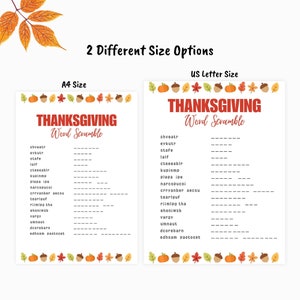 Printable Thanksgiving Word Scramble Game, Word Scramble With US Letter ...