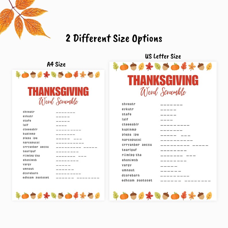 Printable Thanksgiving Word Scramble Game, Word Scramble With US Letter ...