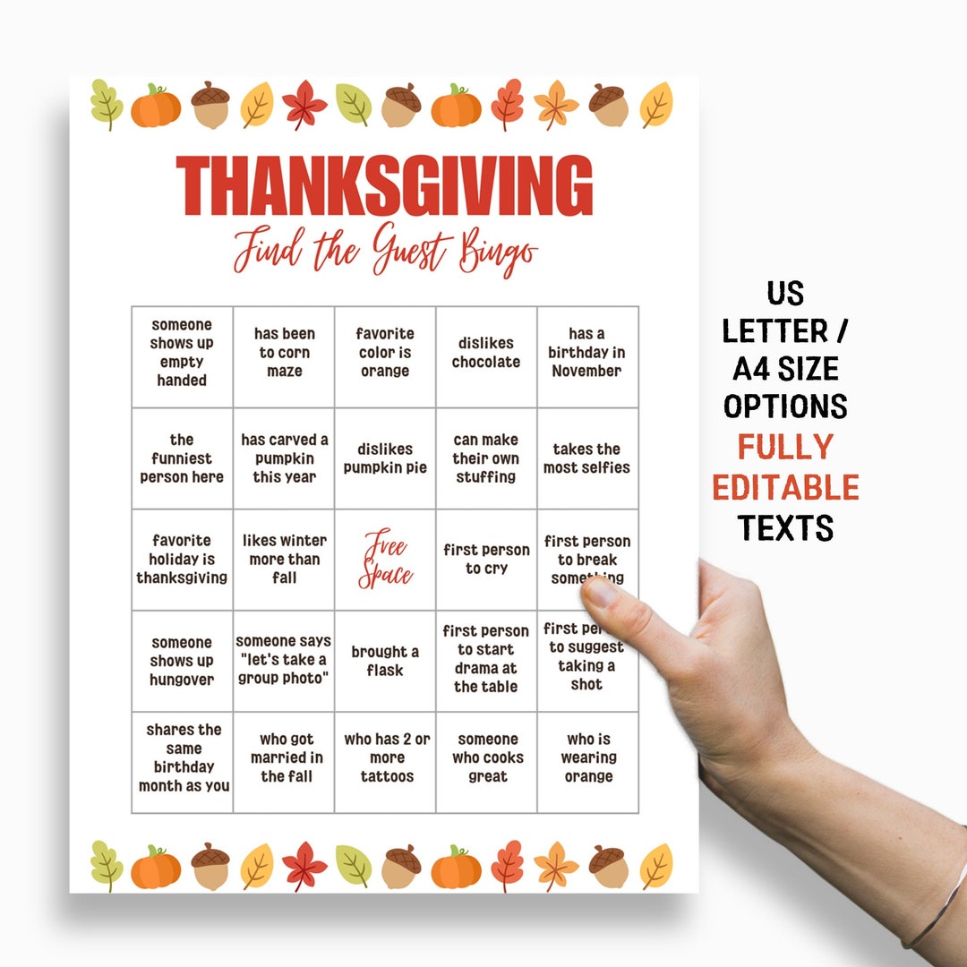 Editable Printable Thanksgiving Find the Guest Bingo for Adults ...