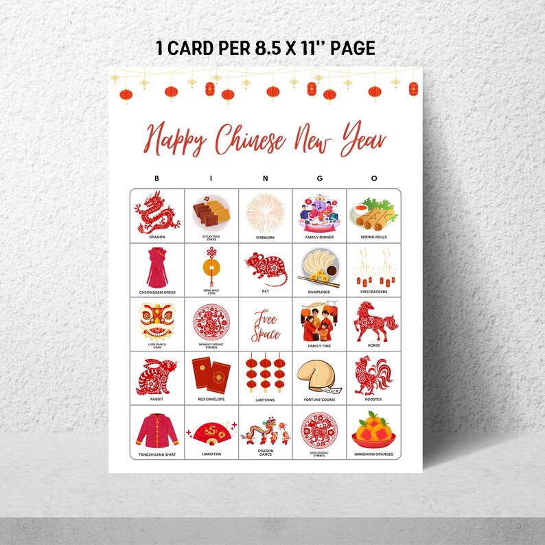 Chinese New Year Bingo Game for Kids and Adults, 30 Lunar New Year ...