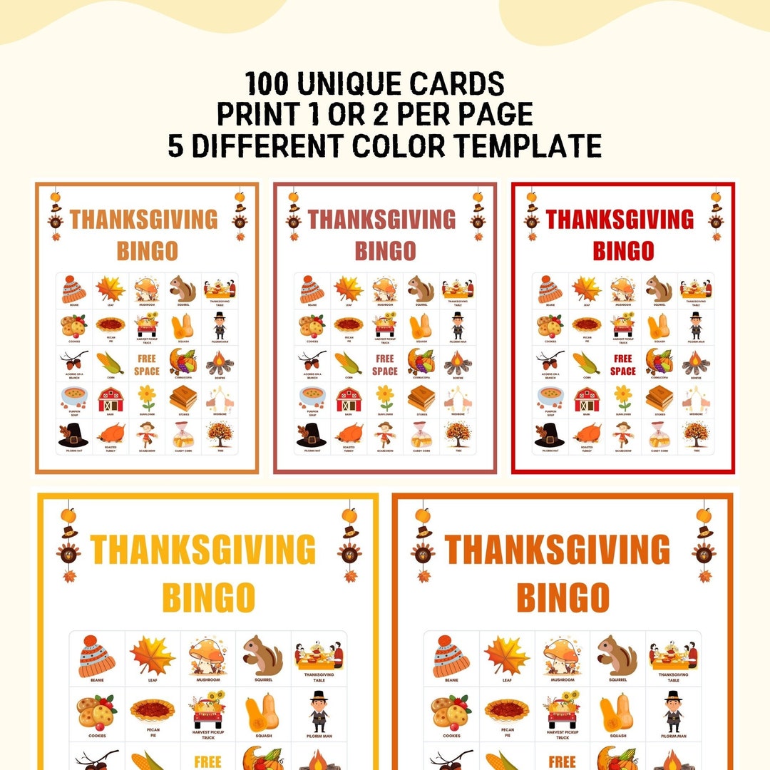 Thanksgiving Bingo 100 Cards, Printable Thanksgiving Party Games for ...