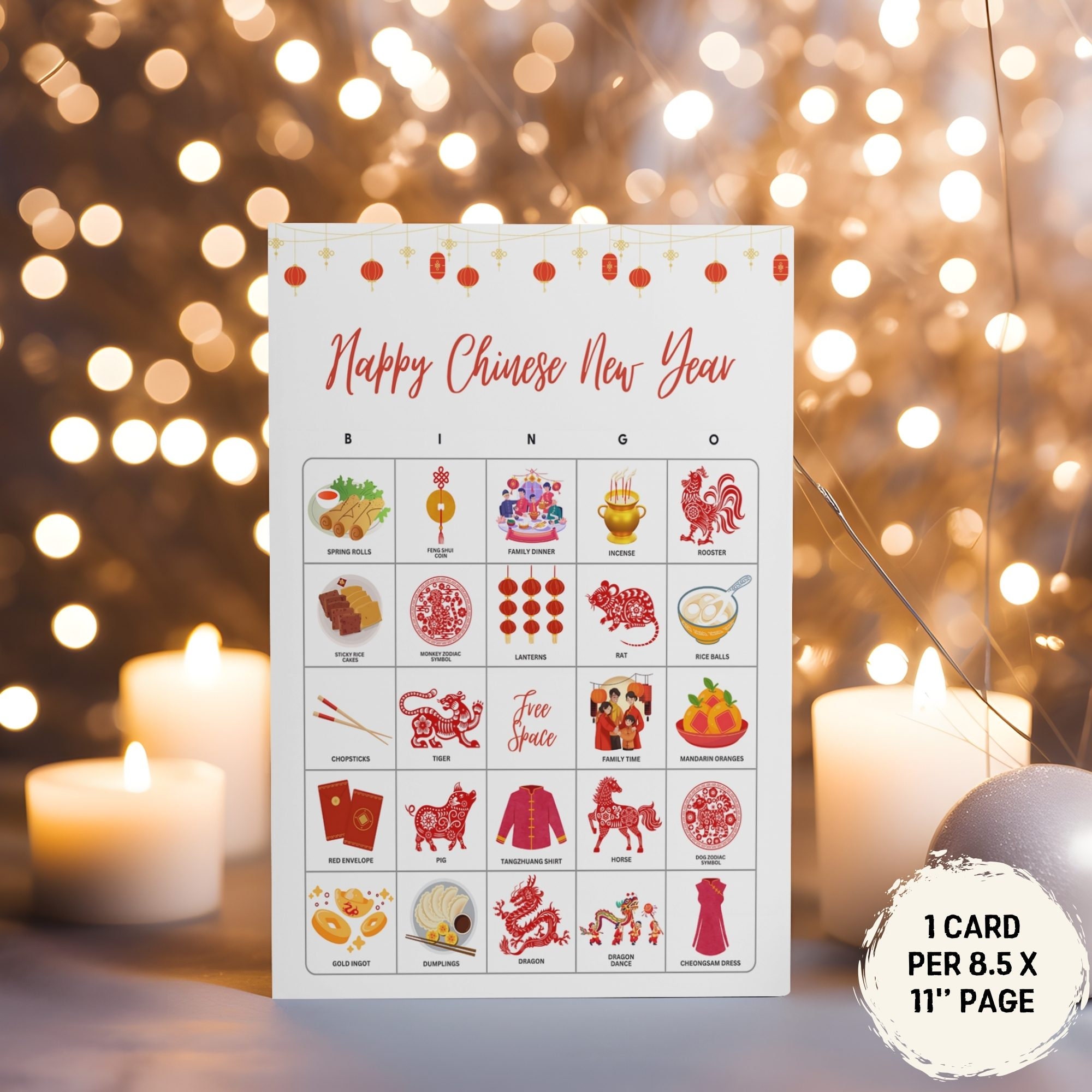 Chinese New Year Bingo Game for Kids and Adults, 50 Lunar New Year ...