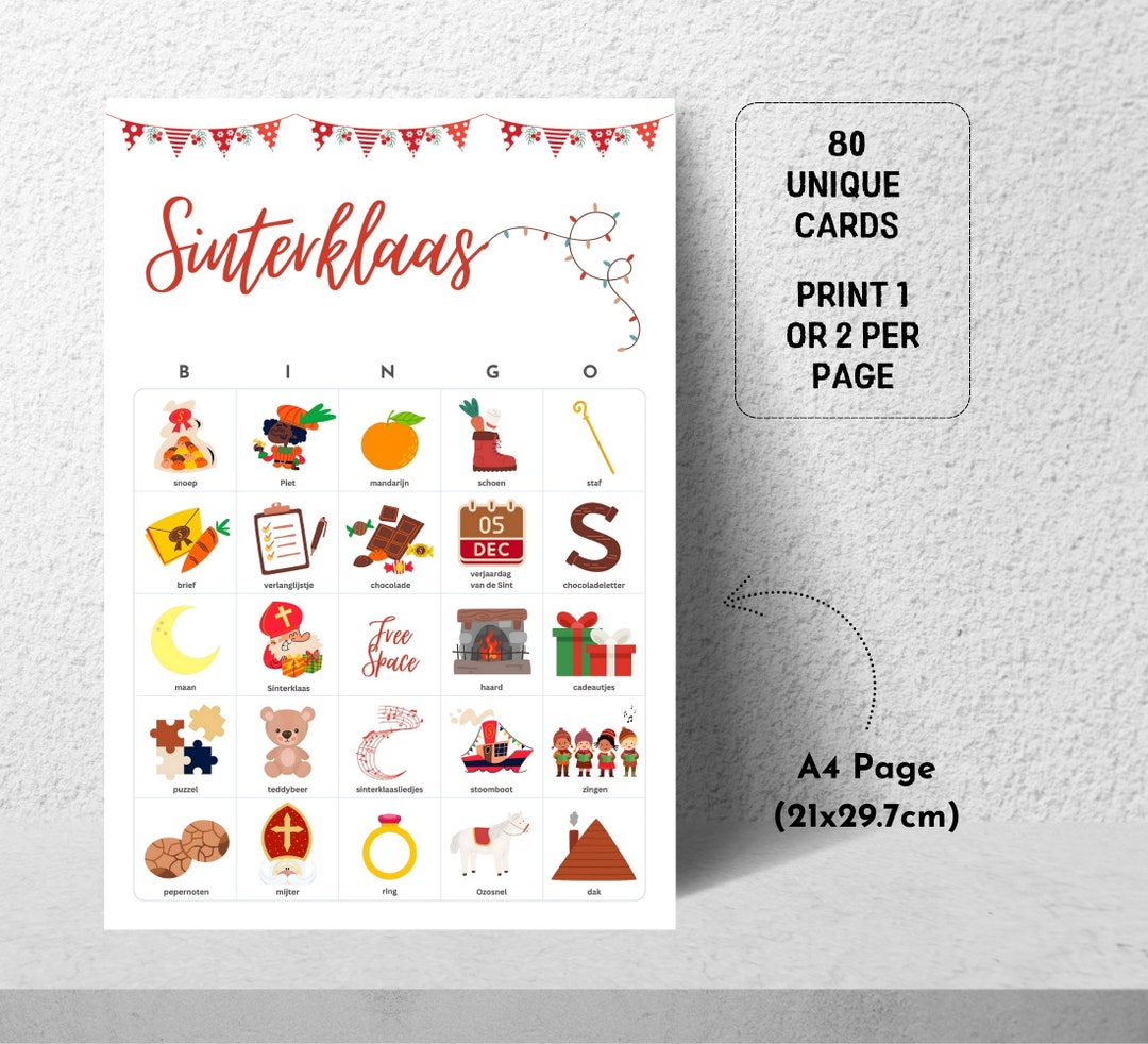 Sinterklaas Bingo, 80 Sinterklaas Bingo Cards for Kids, Printable Dutch ...
