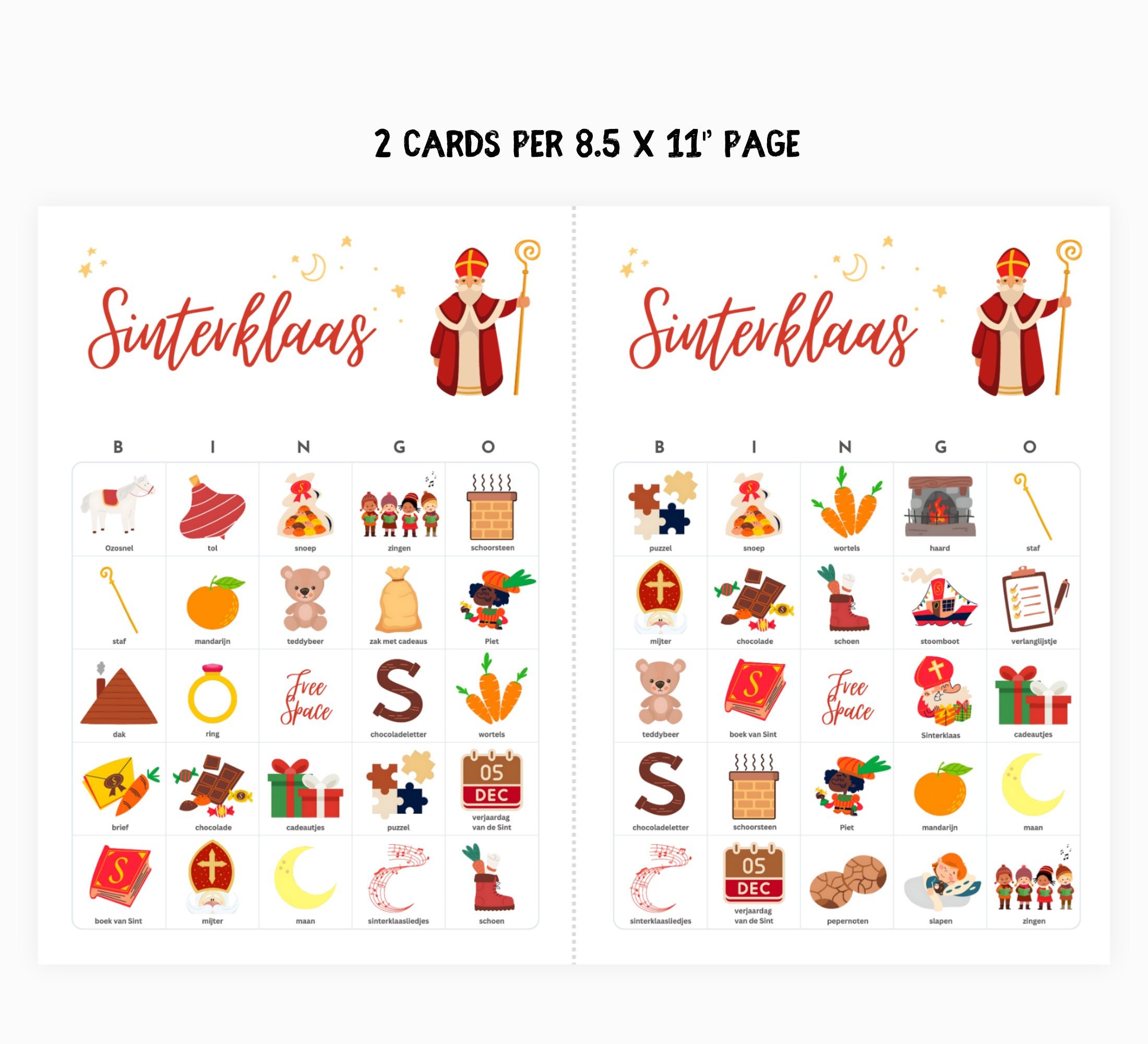 Sinterklaas Bingo, 30 Sinterklaas Bingo Cards for Kids, Dutch Preschool ...