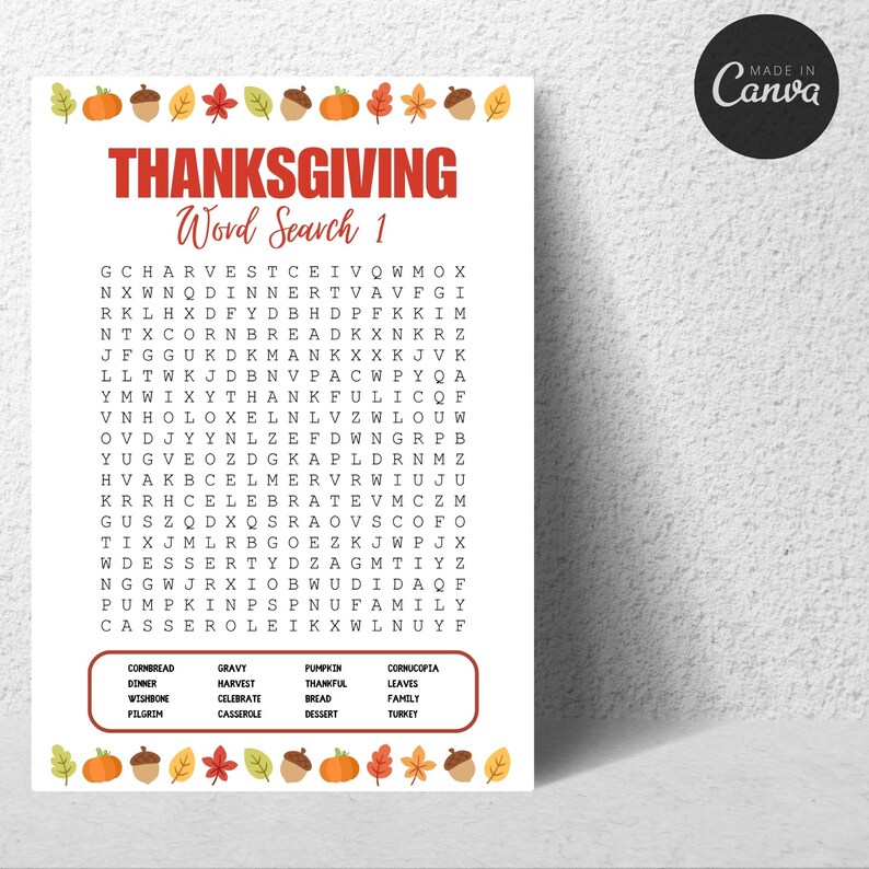 2 Printable Thanksgiving Word Search Game With Answers, Thanksgiving ...