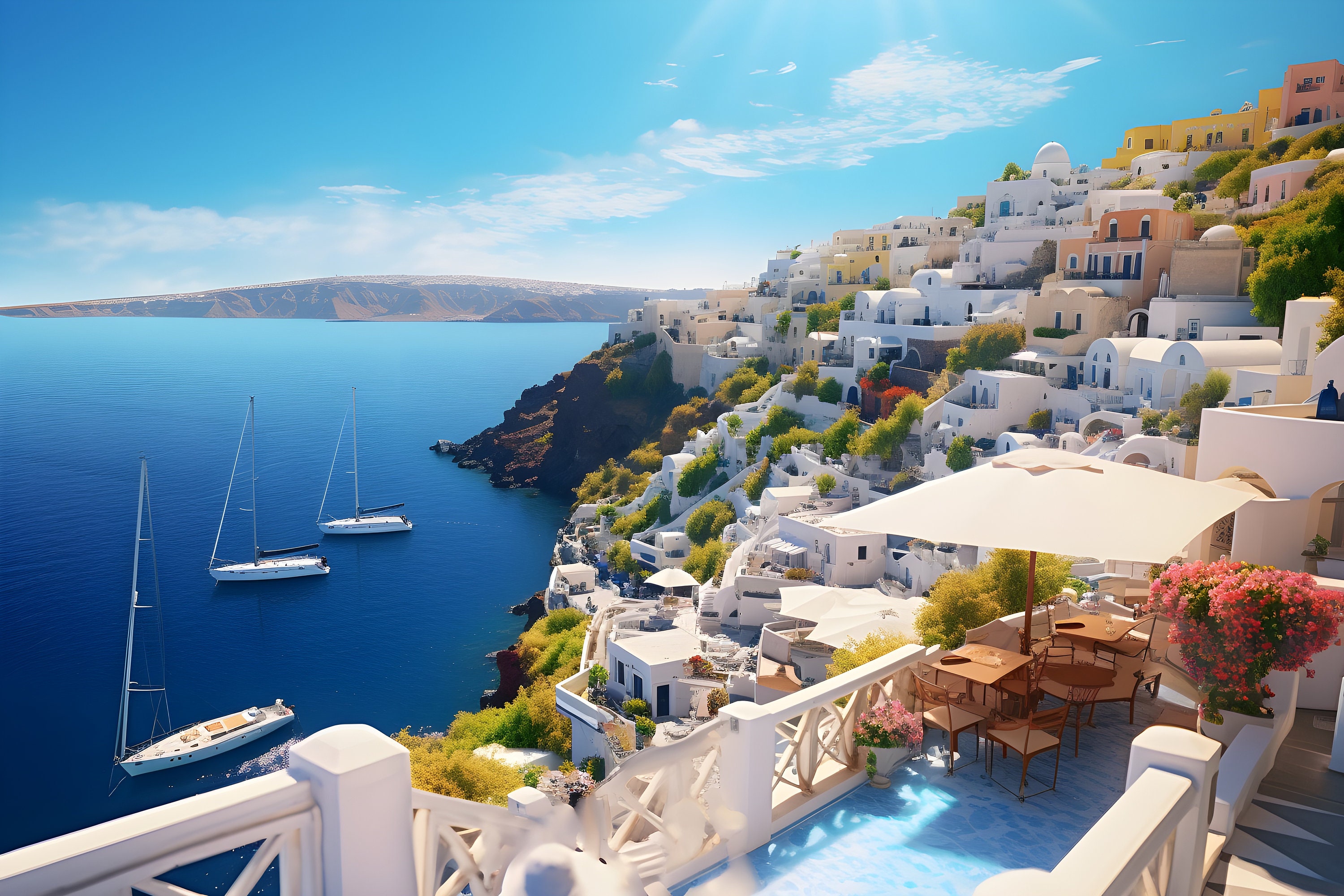 Santorini Greece Print - Overlooking Water - Balcony View - Greek ...