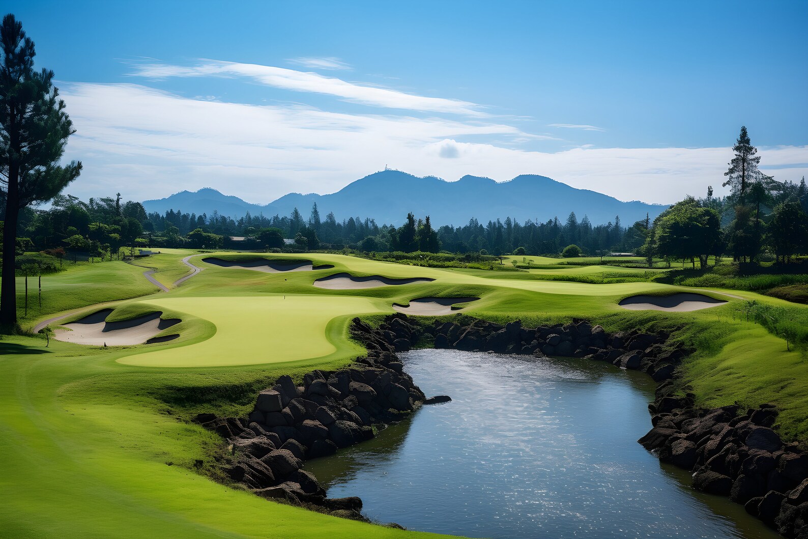 Captivating Golf Course Landscape. Majestic Mountains, Emerald Fairways ...