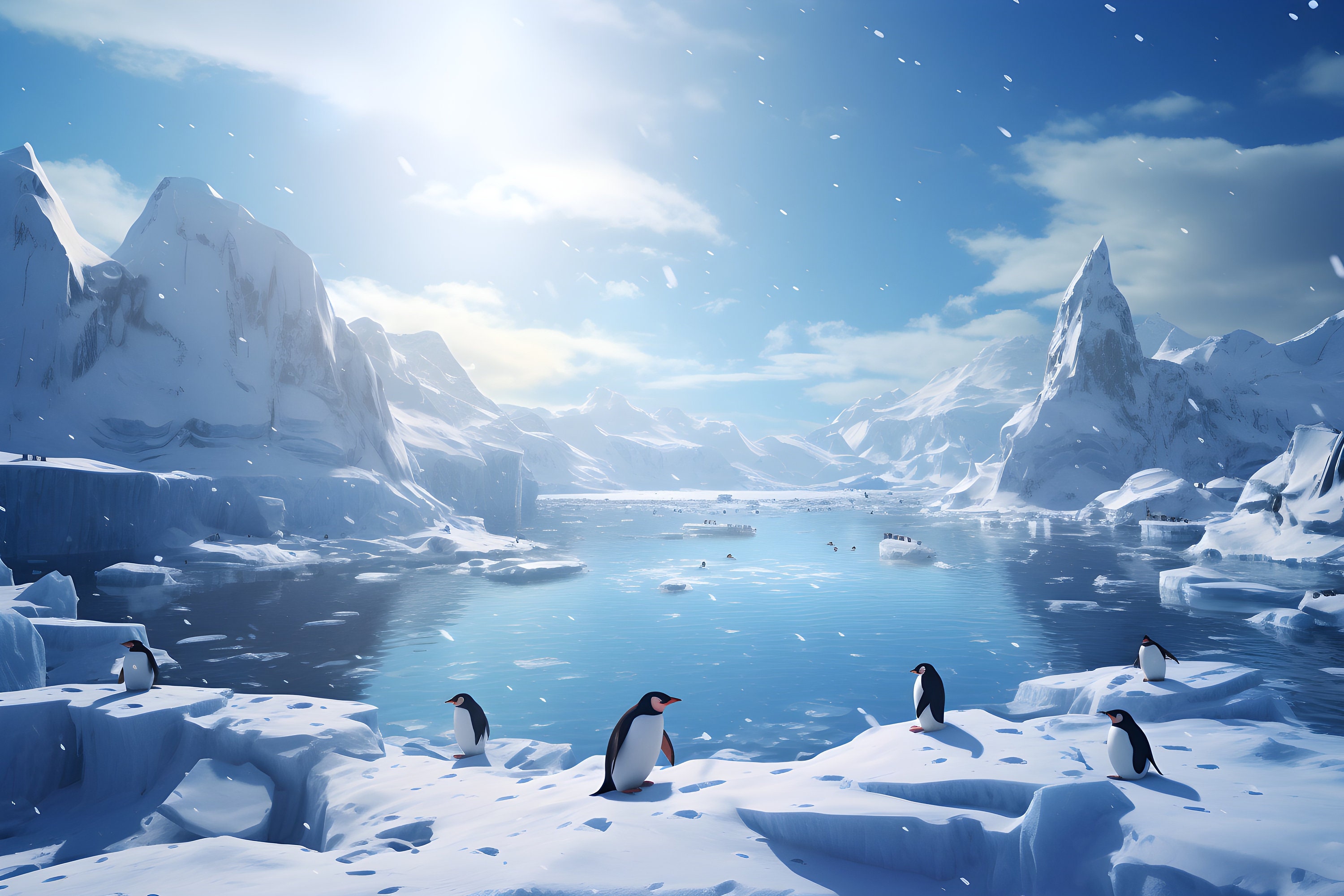 Antarctica Penguins Print - Happy Penguin Colony - Beautiful Background ...
