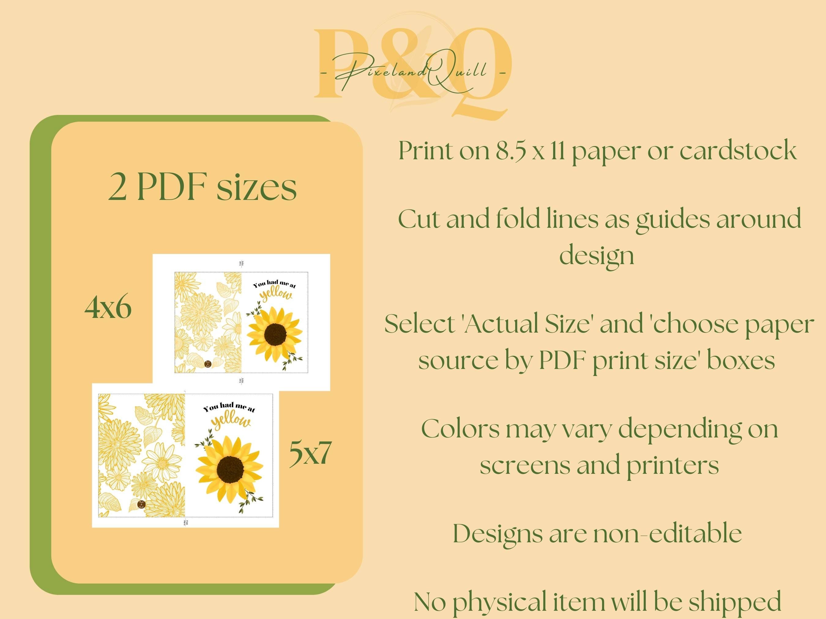 Sunflower Greeting Card | Digital Card | Printable Sunflower Card - Etsy