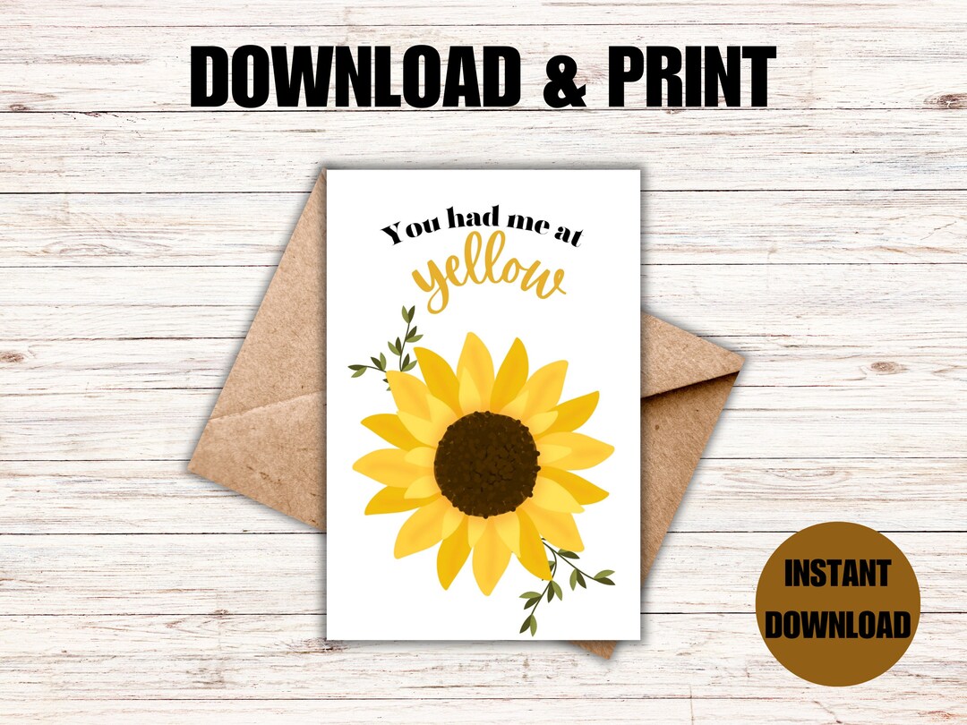 Sunflower Greeting Card | Digital Card | Printable Sunflower Card - Etsy