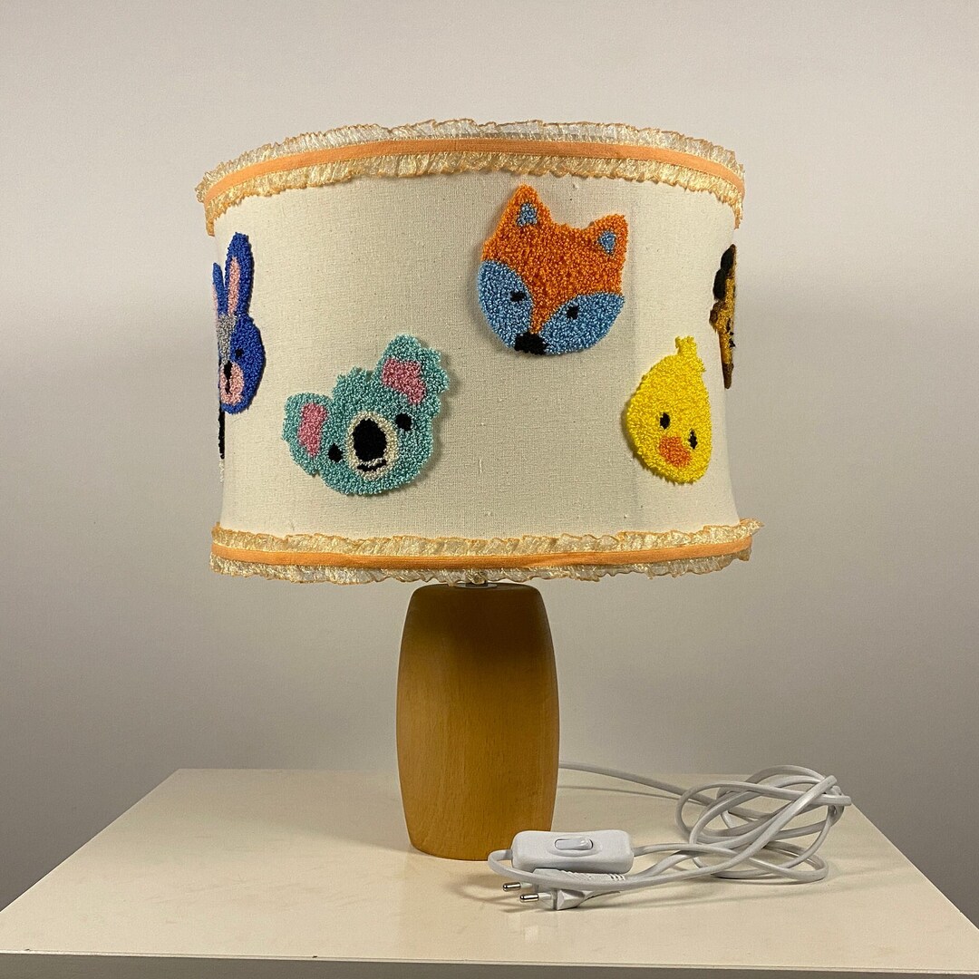 Handmade Punch Needle Table Lamp: Minimalist Wood Base, Animal Design ...