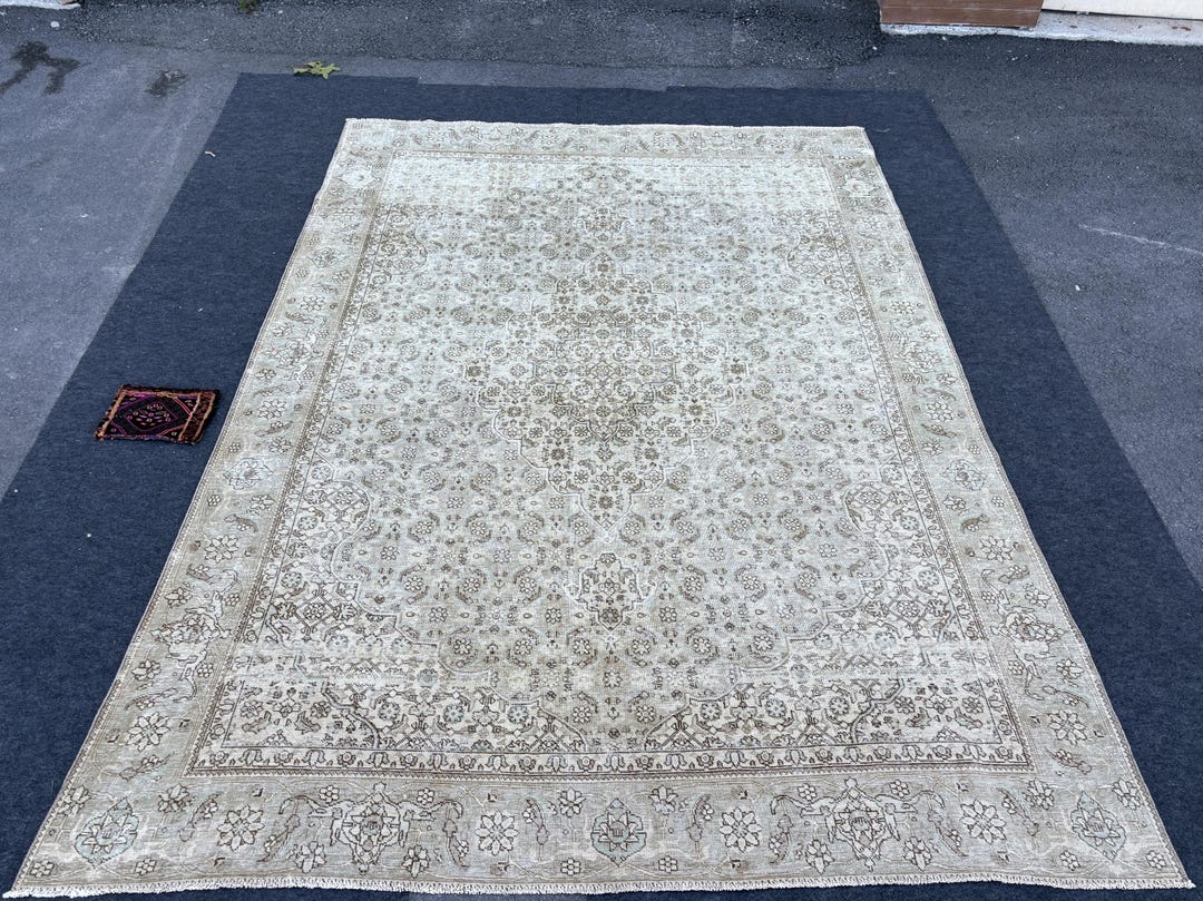8x10 Neutral Decor Rug, Antique Pale Rug, Handmade Kitchen Rug, Vintage ...