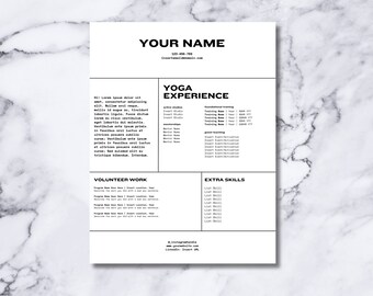 Yoga Teacher Resume | Canva Template | Editable Instant Download ...