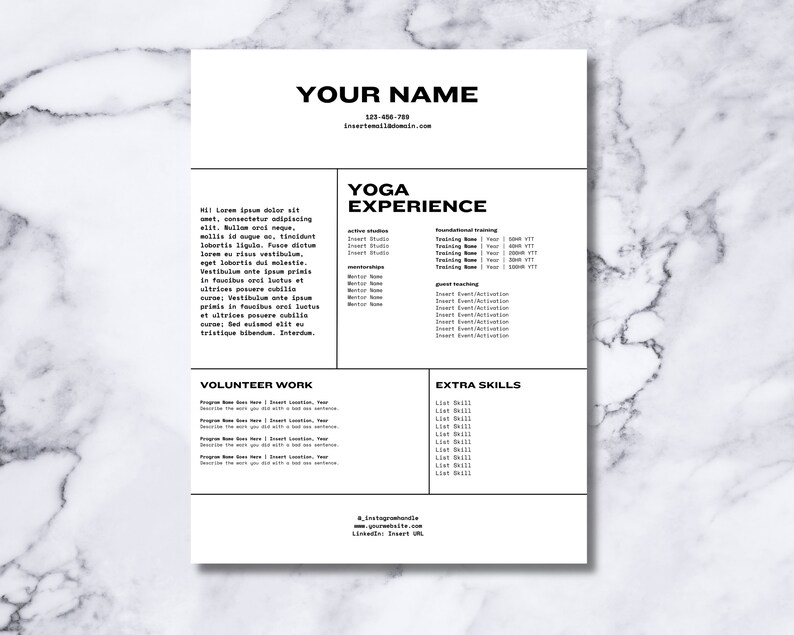 Yoga Teacher Resume | Canva Template | Editable Instant Download ...