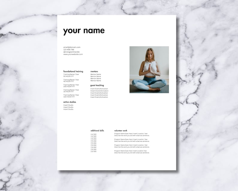 Yoga Teacher Resume | Canva Template | Editable Instant Download ...
