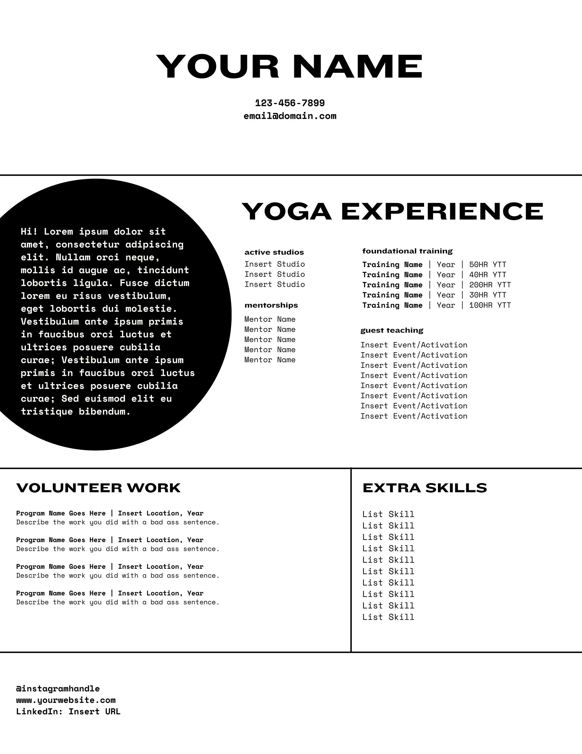Yoga Teacher Resume | Canva Template | Editable Instant Download ...