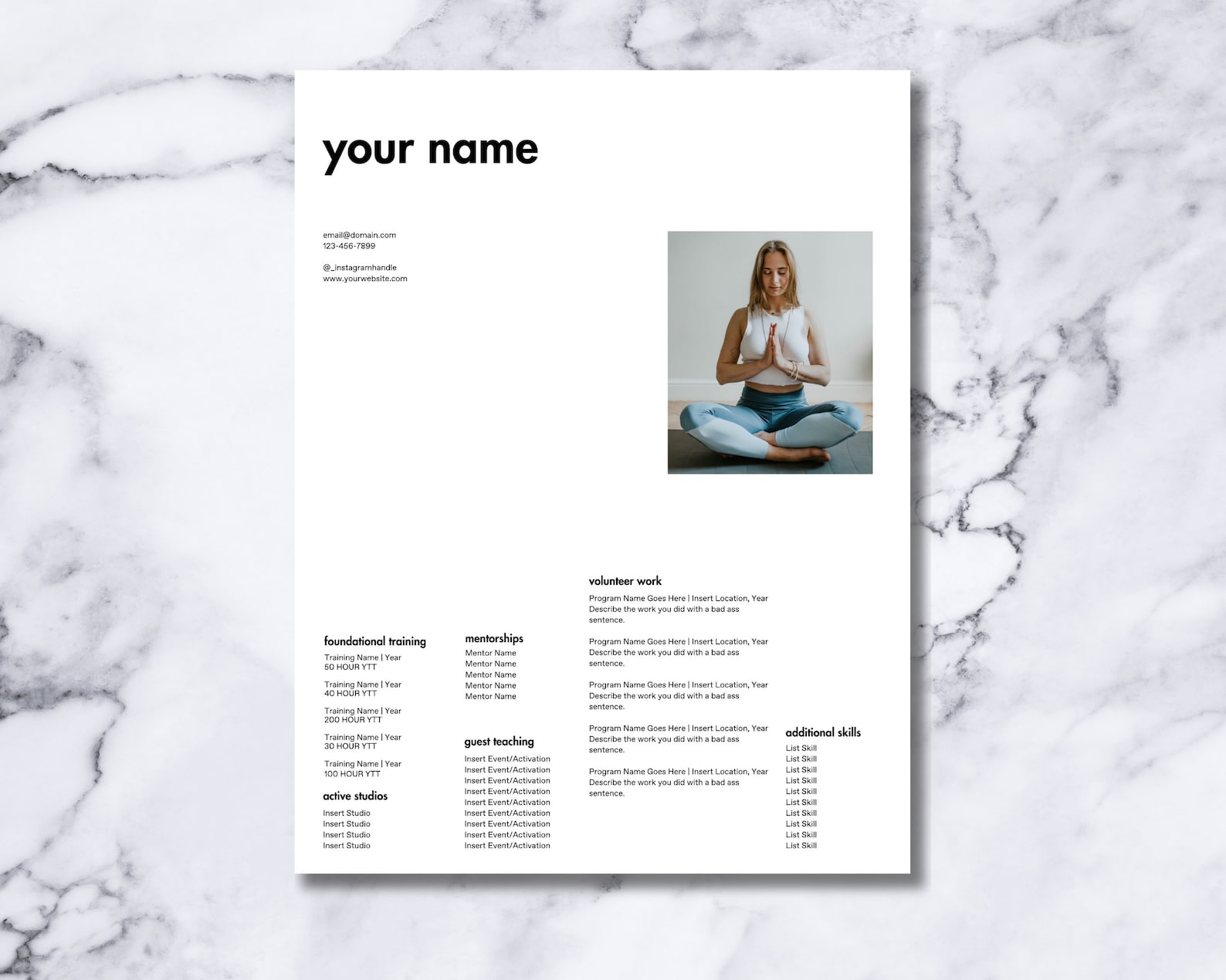 Yoga Teacher Resume | Canva Template | Editable Instant Download ...