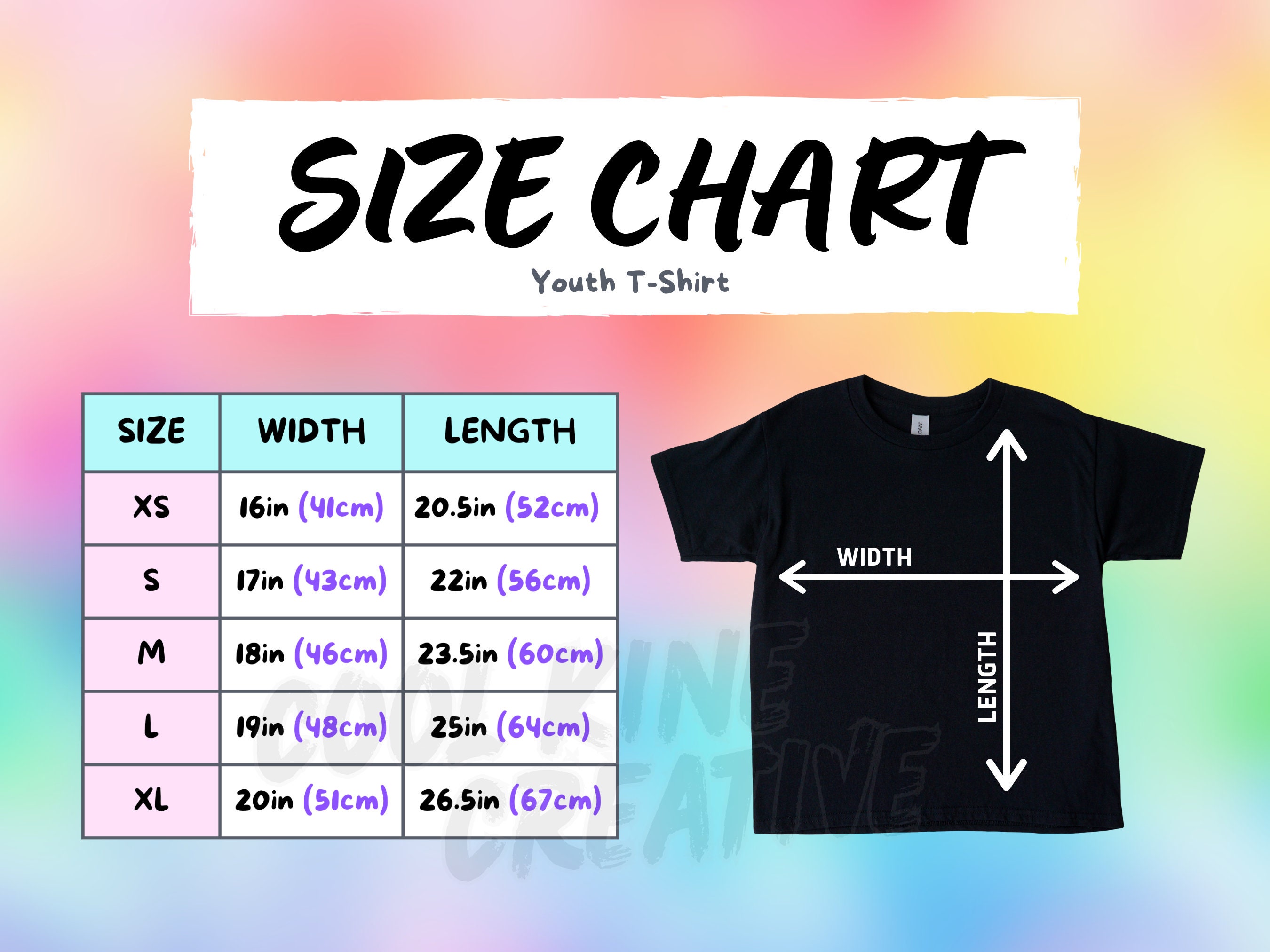 Gildan 5000B METRIC and IMPERIAL Size Chart, No Brand Name on Chart ...