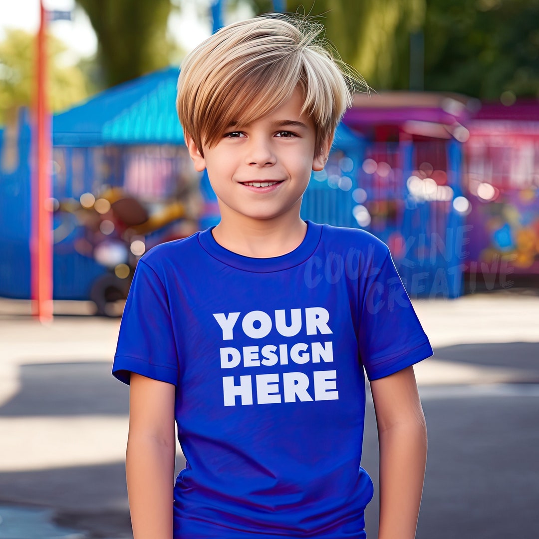Bella Canvas 3001Y Shirt Style Kids TRUE ROYAL BLUE T-shirt Mockup With ...