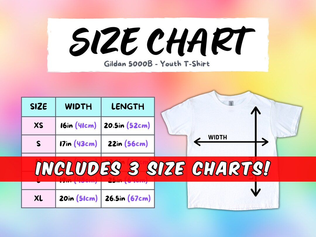 Gildan 5000B Size Chart BUNDLE: Includes 3 Different Size Charts! Youth ...