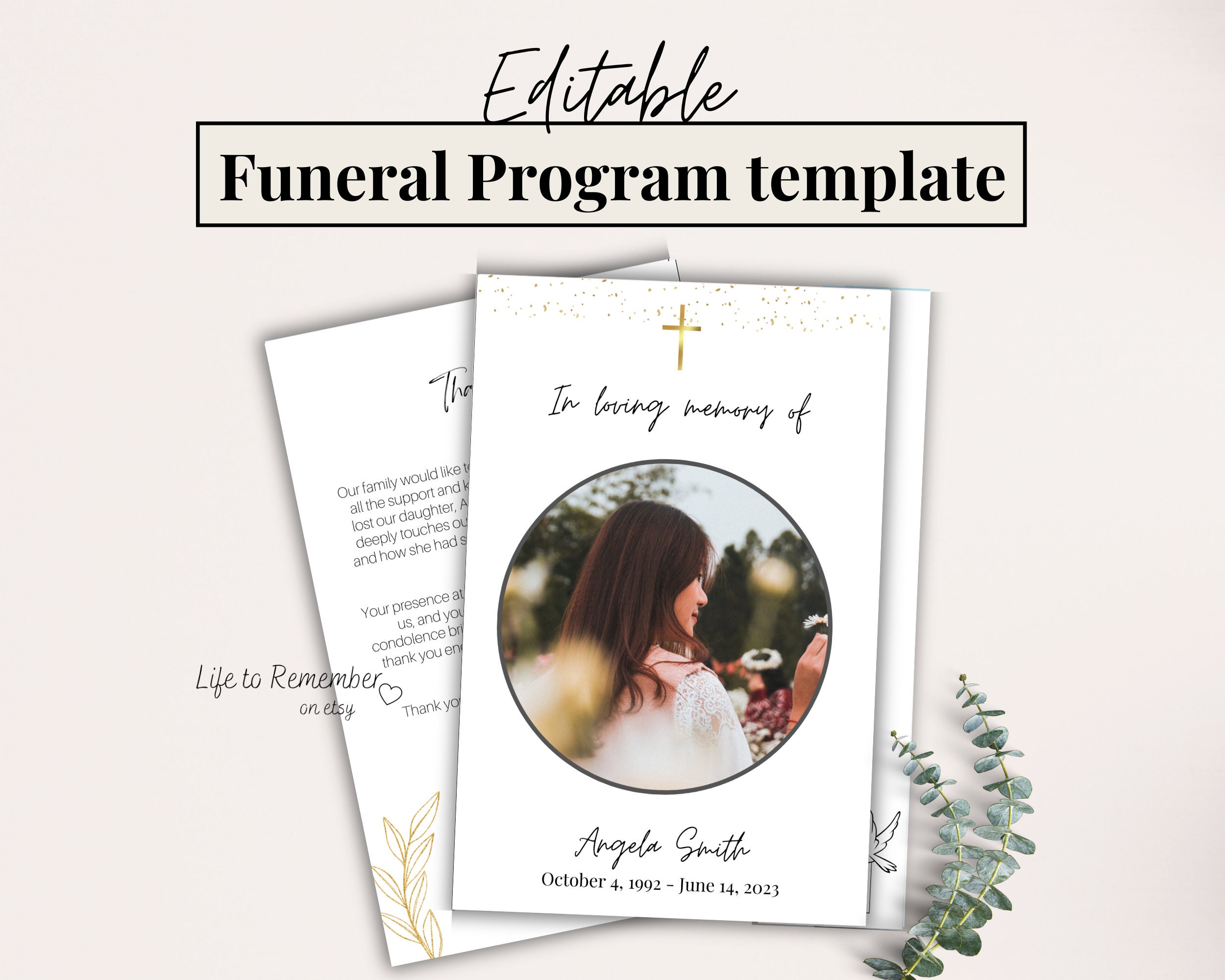 Christian Funeral Program Template Editable in Canva Obituary - Etsy