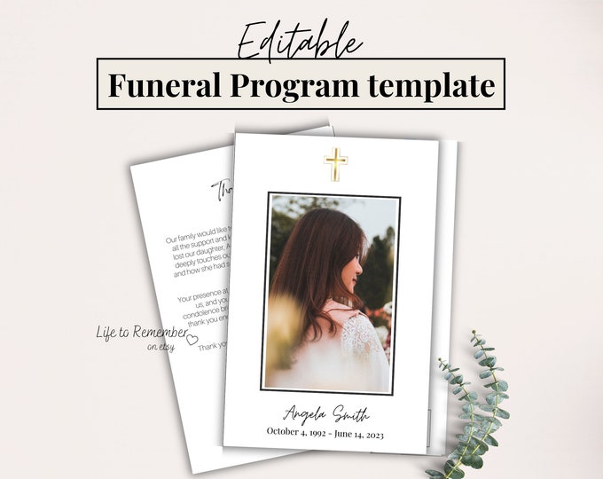 Christian Funeral Program Template Editable in Canva, Obituary ...