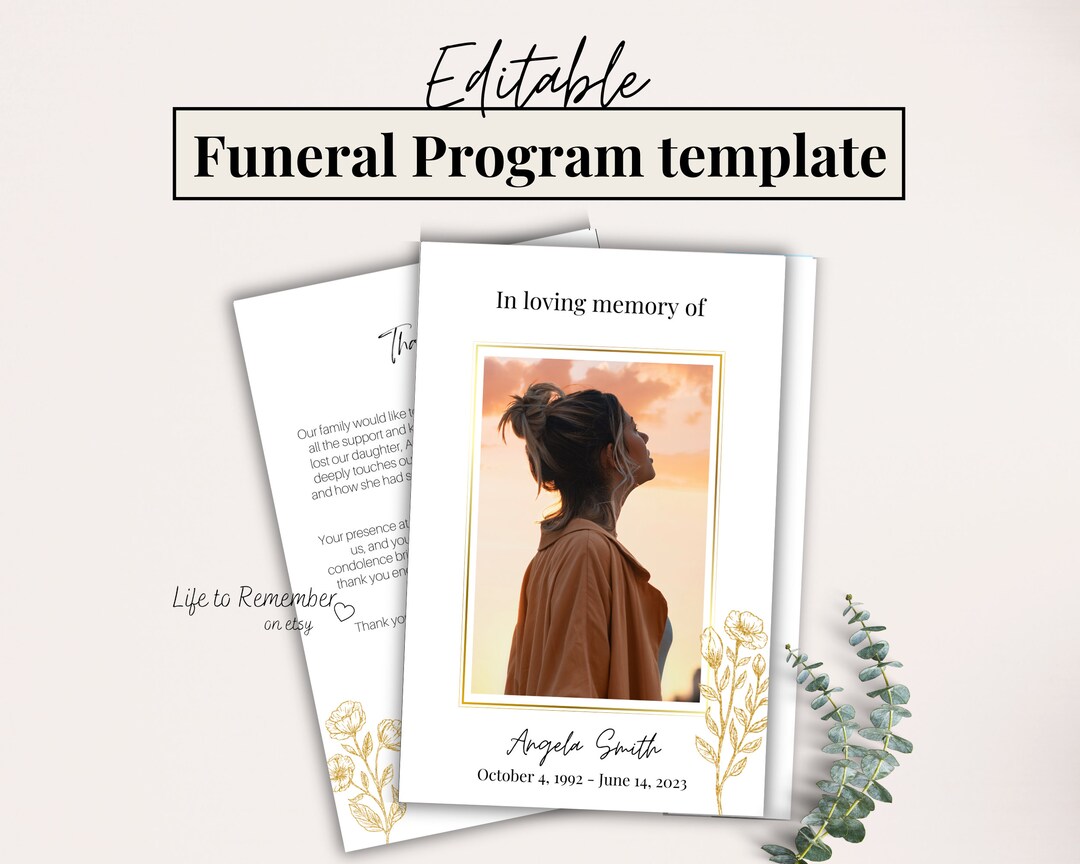 Minimalist Funeral Program Template Editable in Canva - Etsy