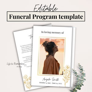 Minimalist Funeral Program Template Editable in Canva - Etsy