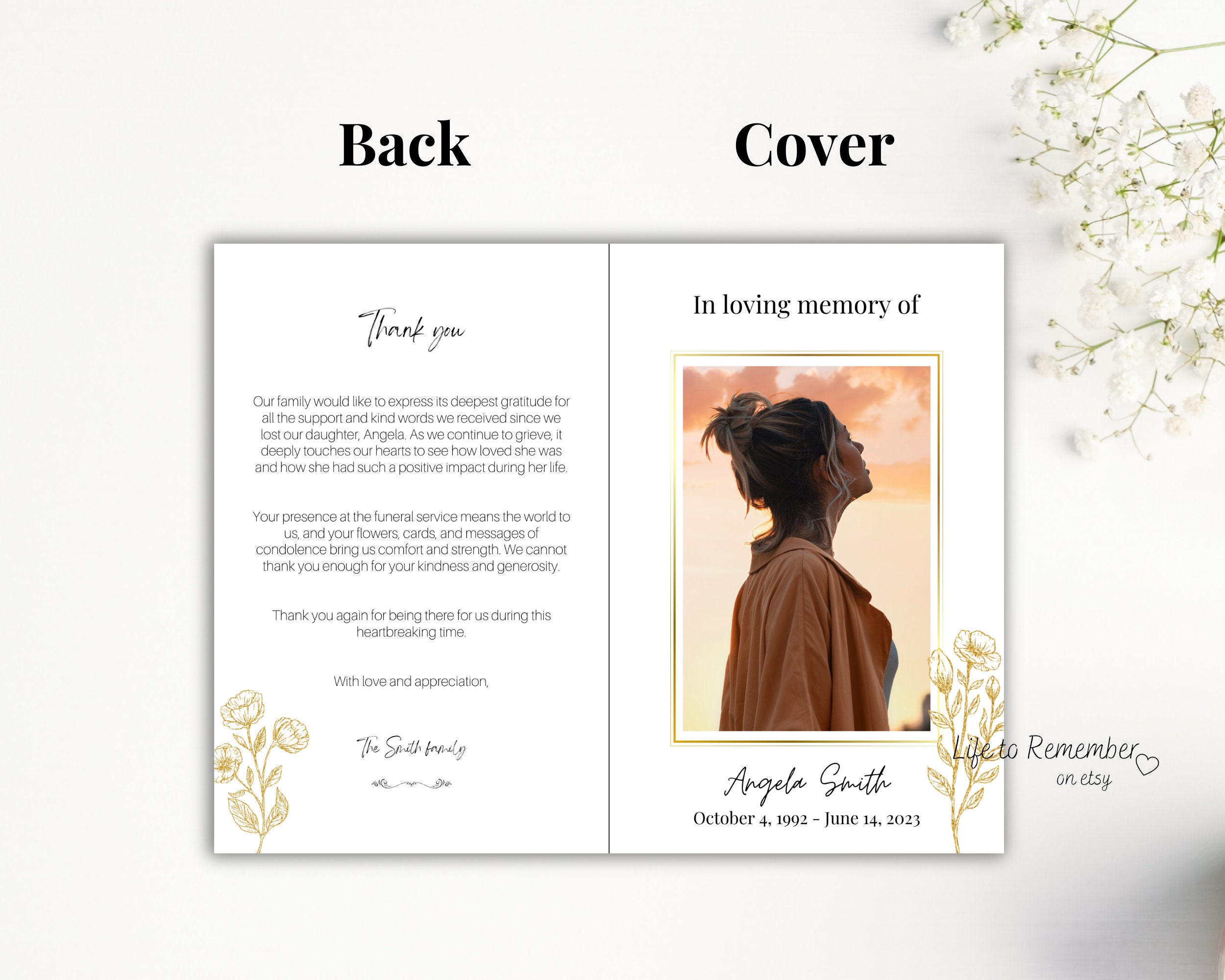 Minimalist Funeral Program Template Editable in Canva - Etsy