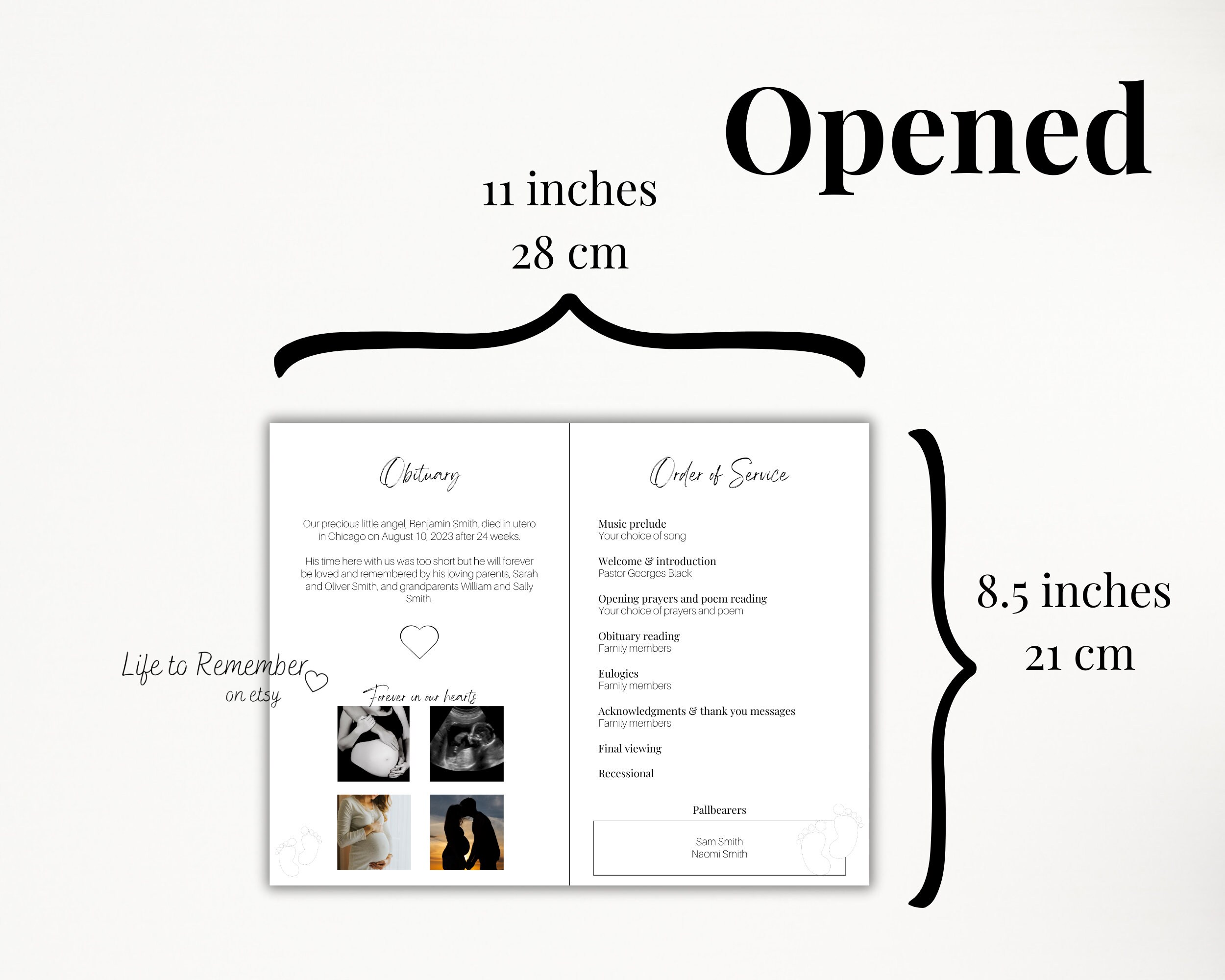 Stillborn Baby Funeral Program Template Editable in Canva, Baby ...