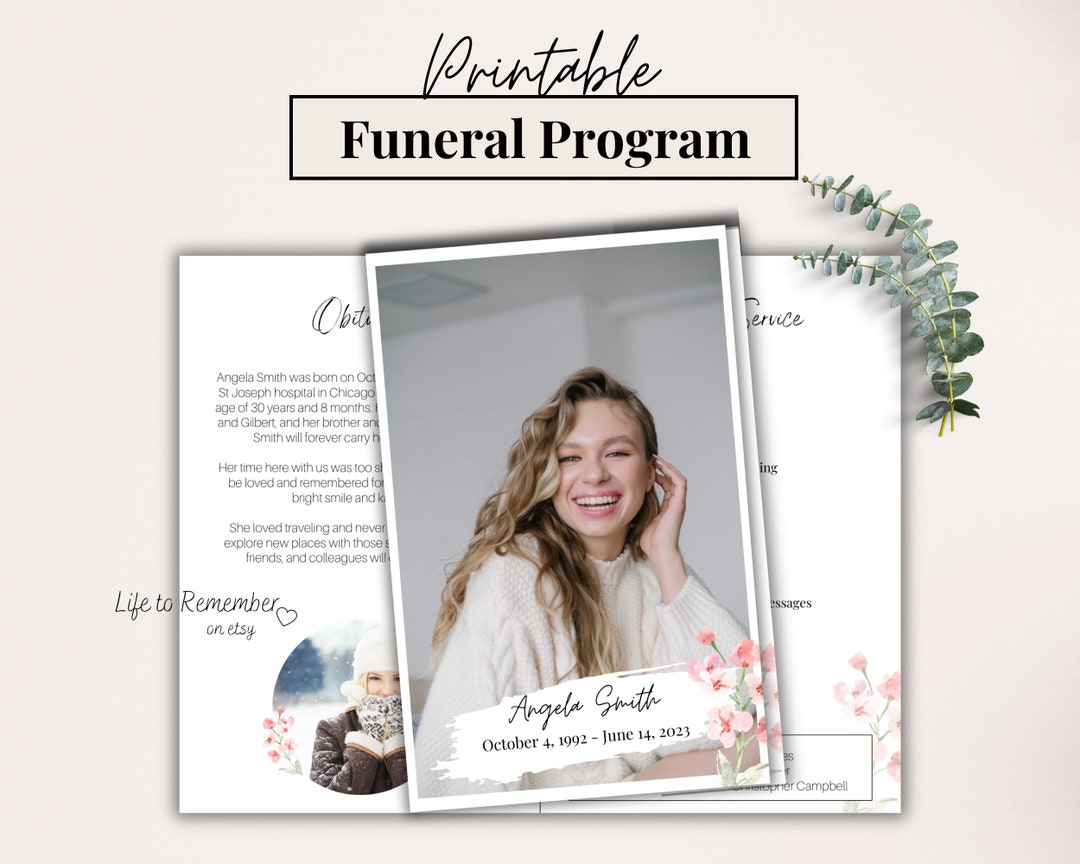 Funeral Program Template Editable in Canva Printable Obituary - Etsy