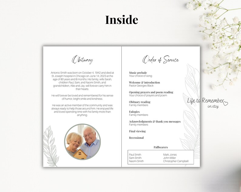 Green Funeral Program Template Editable in Canva Obituary - Etsy