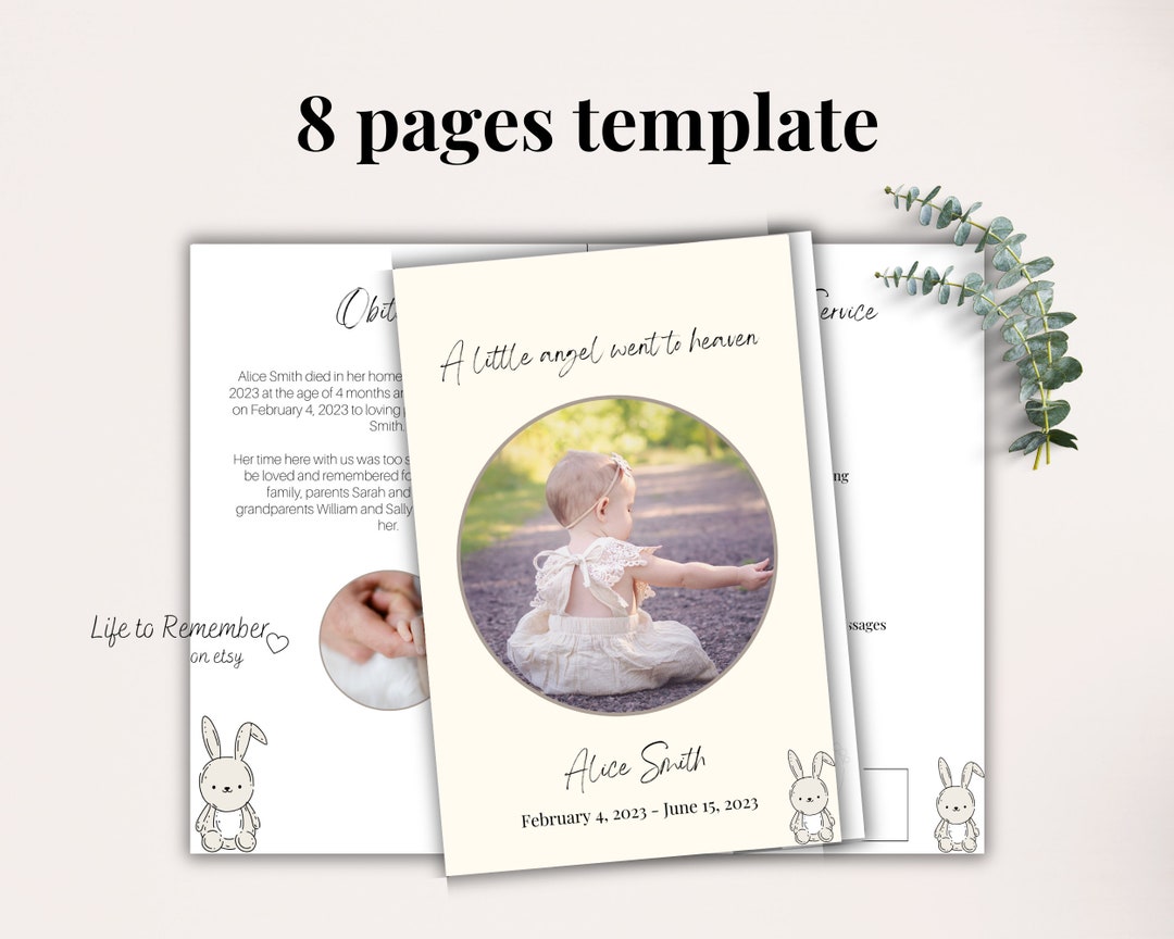 8-page Baby Child Funeral Program Template Editable in Canva ...