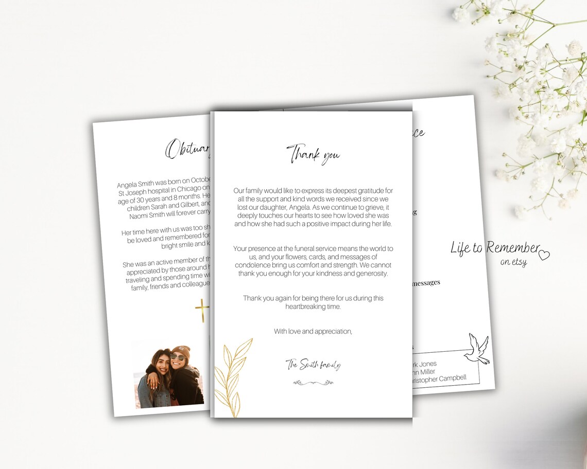 Christian Funeral Program Template Editable in Canva, Obituary ...