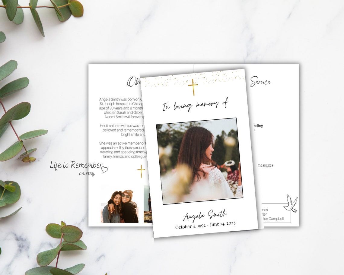 Christian Funeral Program Template Editable In Canva, Obituary