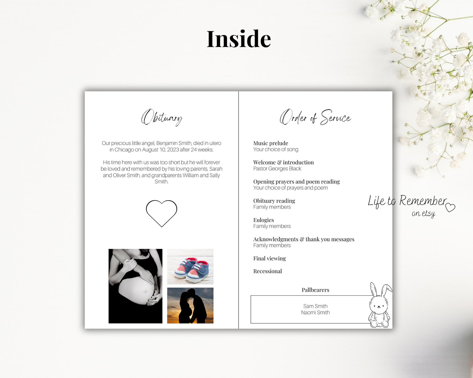 Stillborn Baby Funeral Program Template Editable in Canva, Baby ...