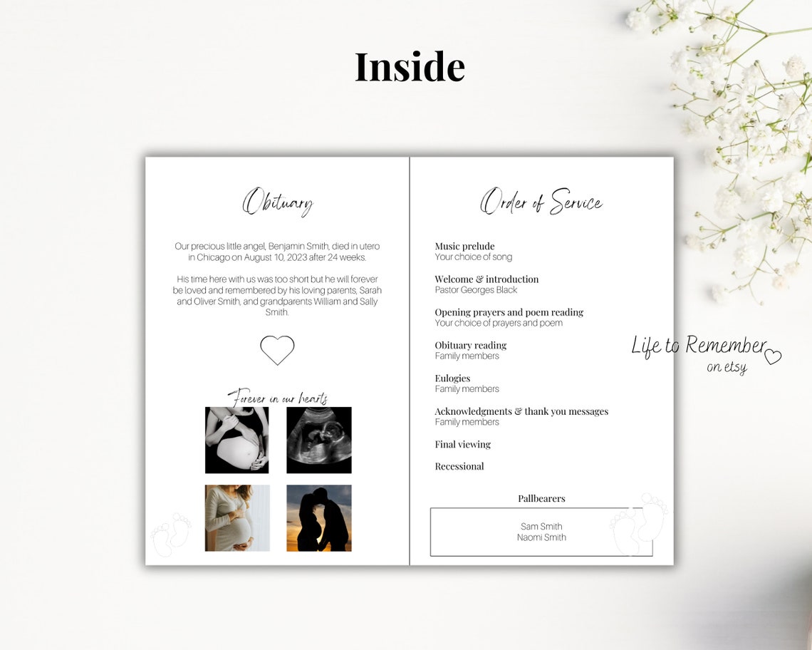 Stillborn Baby Funeral Program Template Editable in Canva, Baby ...