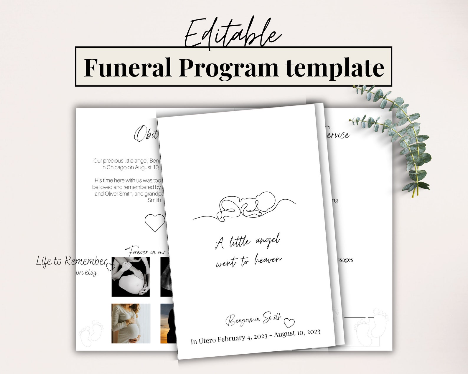 Stillborn Baby Funeral Program Template Editable in Canva, Baby ...
