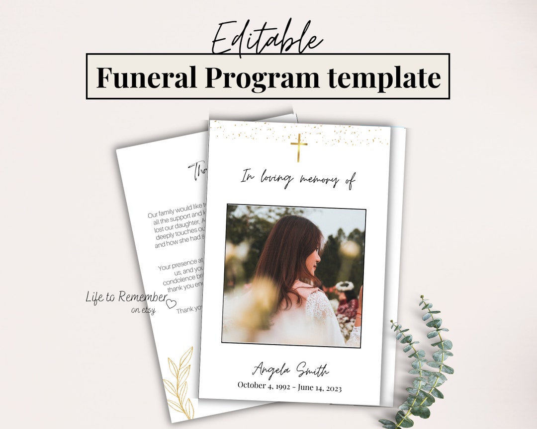 Christian Funeral Program Template Editable in Canva, Obituary ...