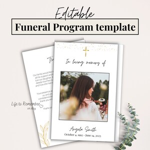 Christian Funeral Program Template Editable in Canva, Obituary ...