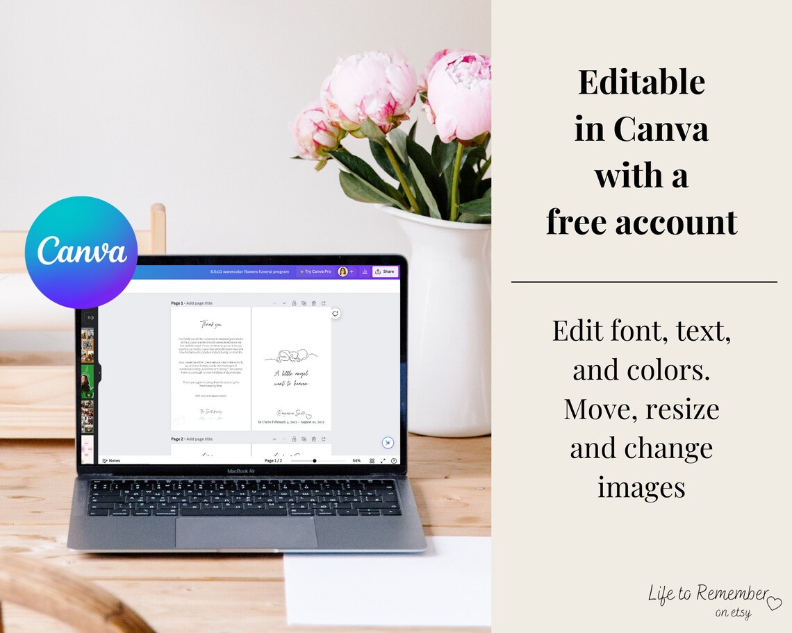 Stillborn Baby Funeral Program Template Editable in Canva, Baby ...