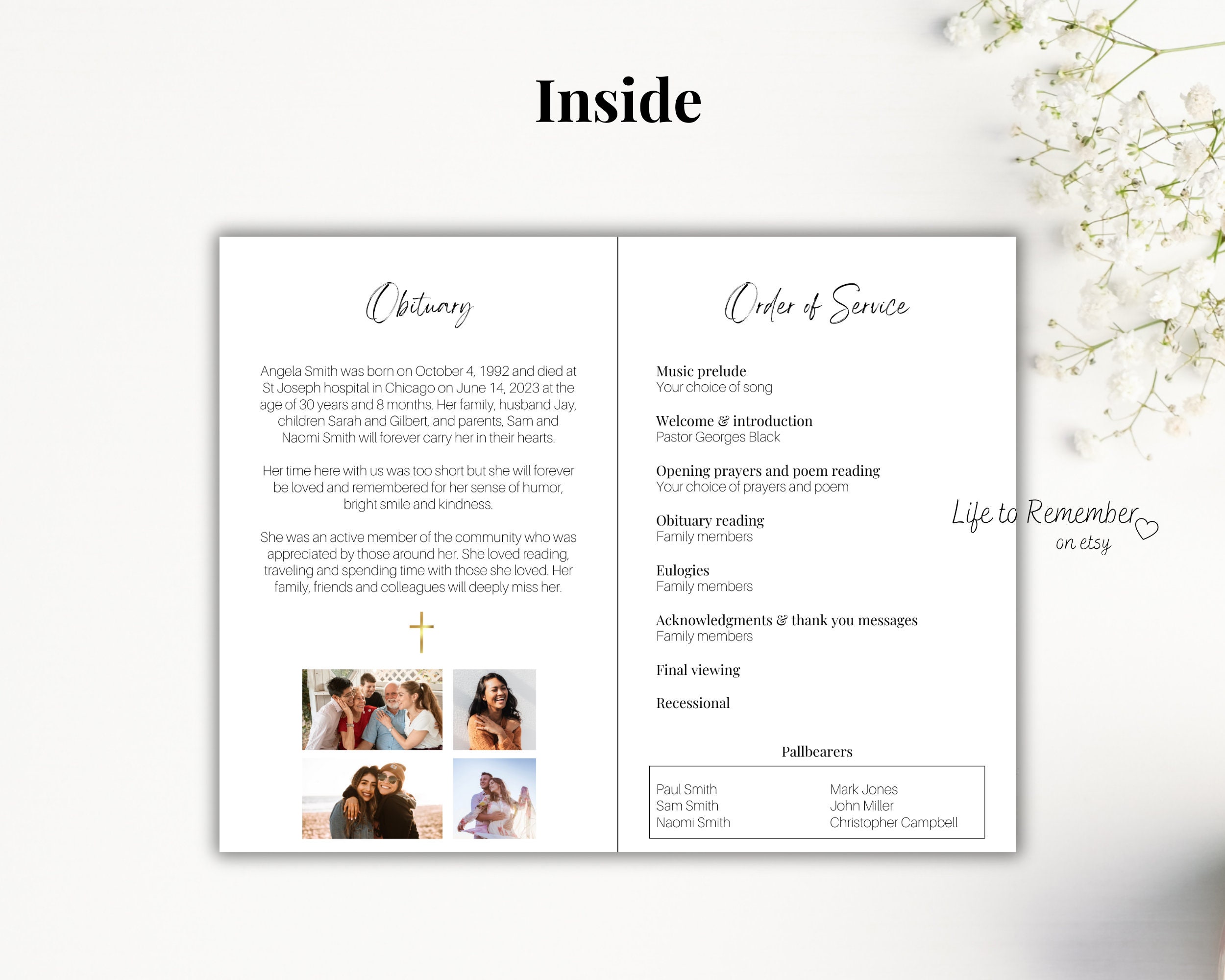 Christian Funeral Program Template Editable in Canva, Obituary ...